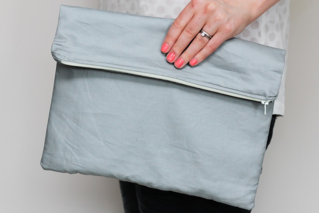 Fold Over Zipper Clutch In Slate Grey (gray) With Lemon Yellow Lining ...
